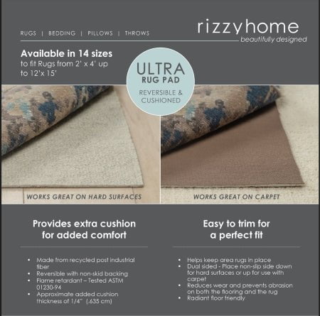Rug Pad Ultra Felt Top With Rubber Attached