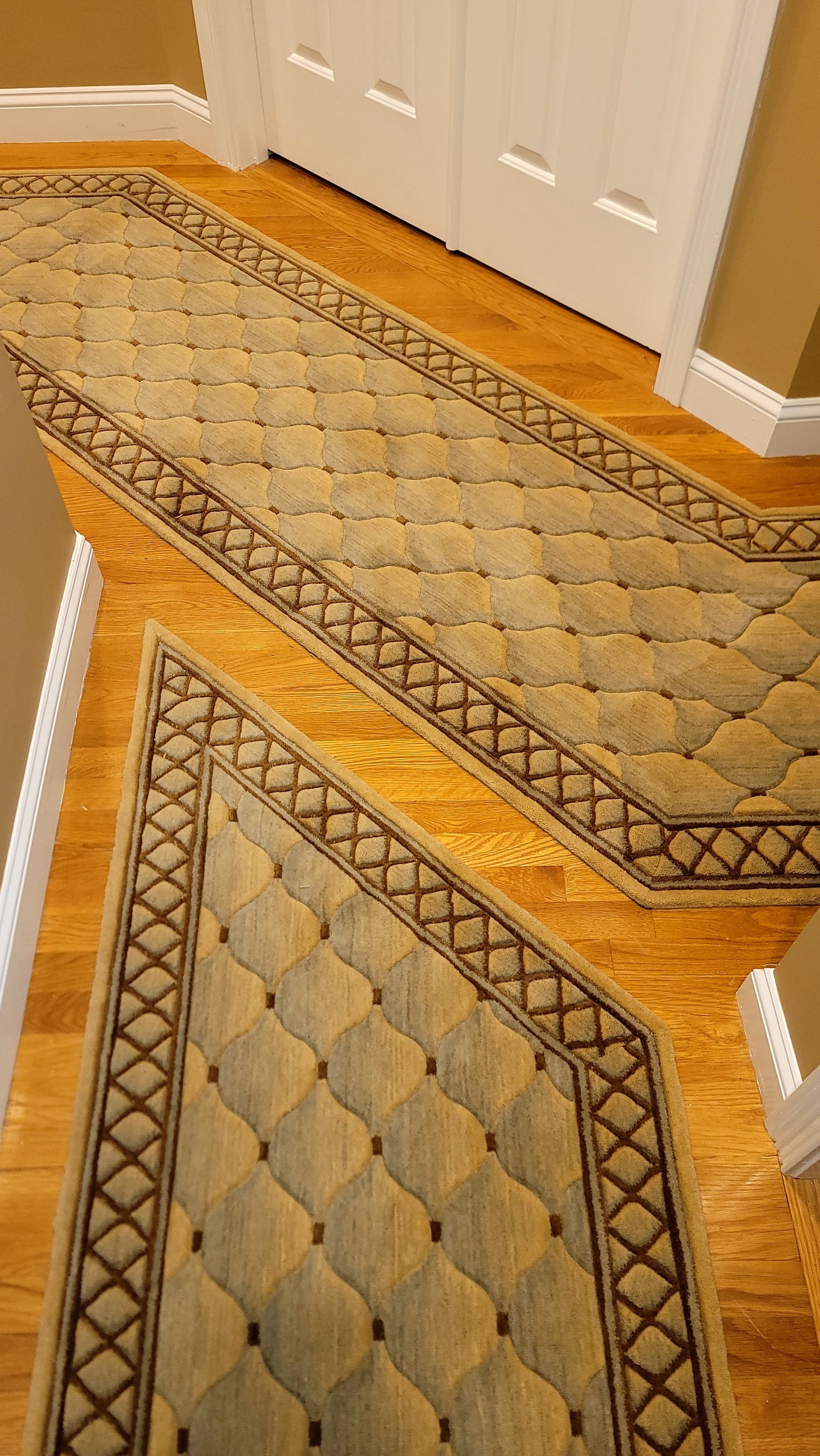 Custom Stair Runner Installation C26R Lt Green Wool 30 Inch Runner