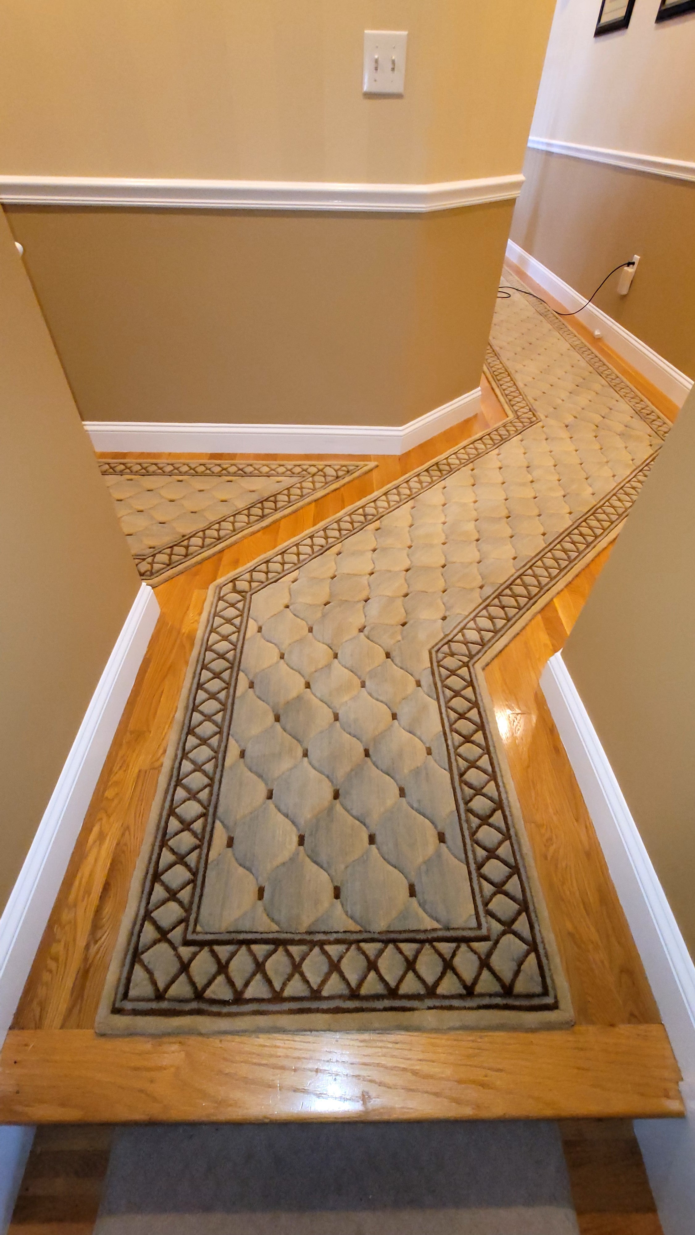 Custom Stair Runner Installation C26R Lt Green Wool 30 Inch Runner