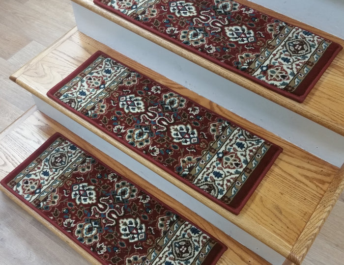 Stair Treads Verona Red 26inx 9in Set of 12 Pcs With Non Slip Pad